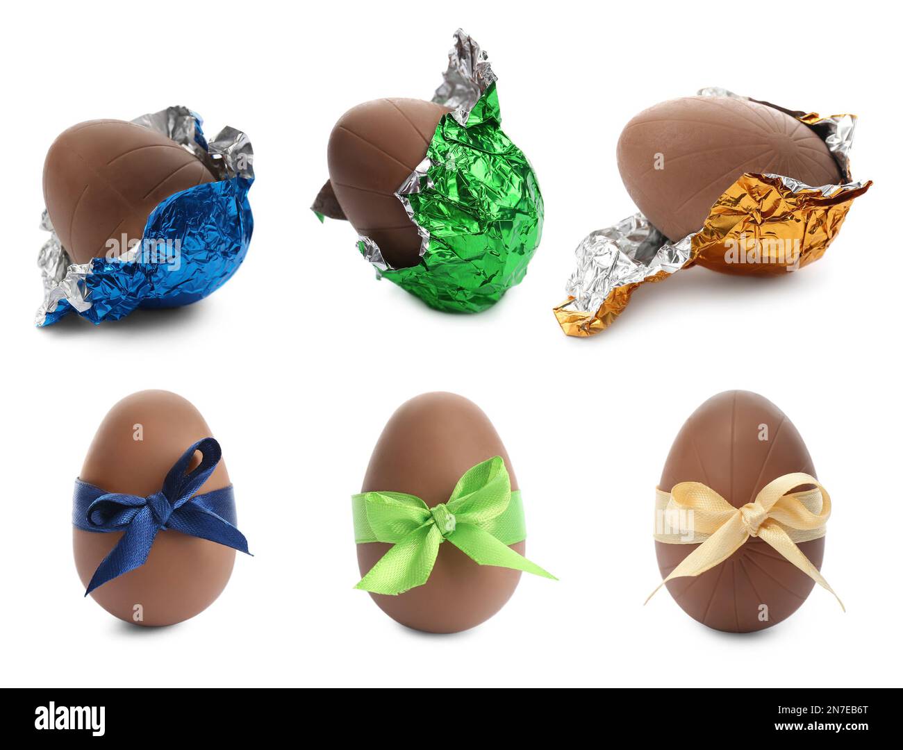 Set with sweet chocolate Easter eggs on white background Stock Photo ...