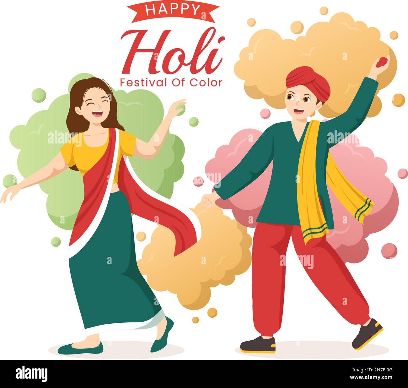 Happy Holi Festival Illustration with Colorful Pot and Powder In Hindi ...