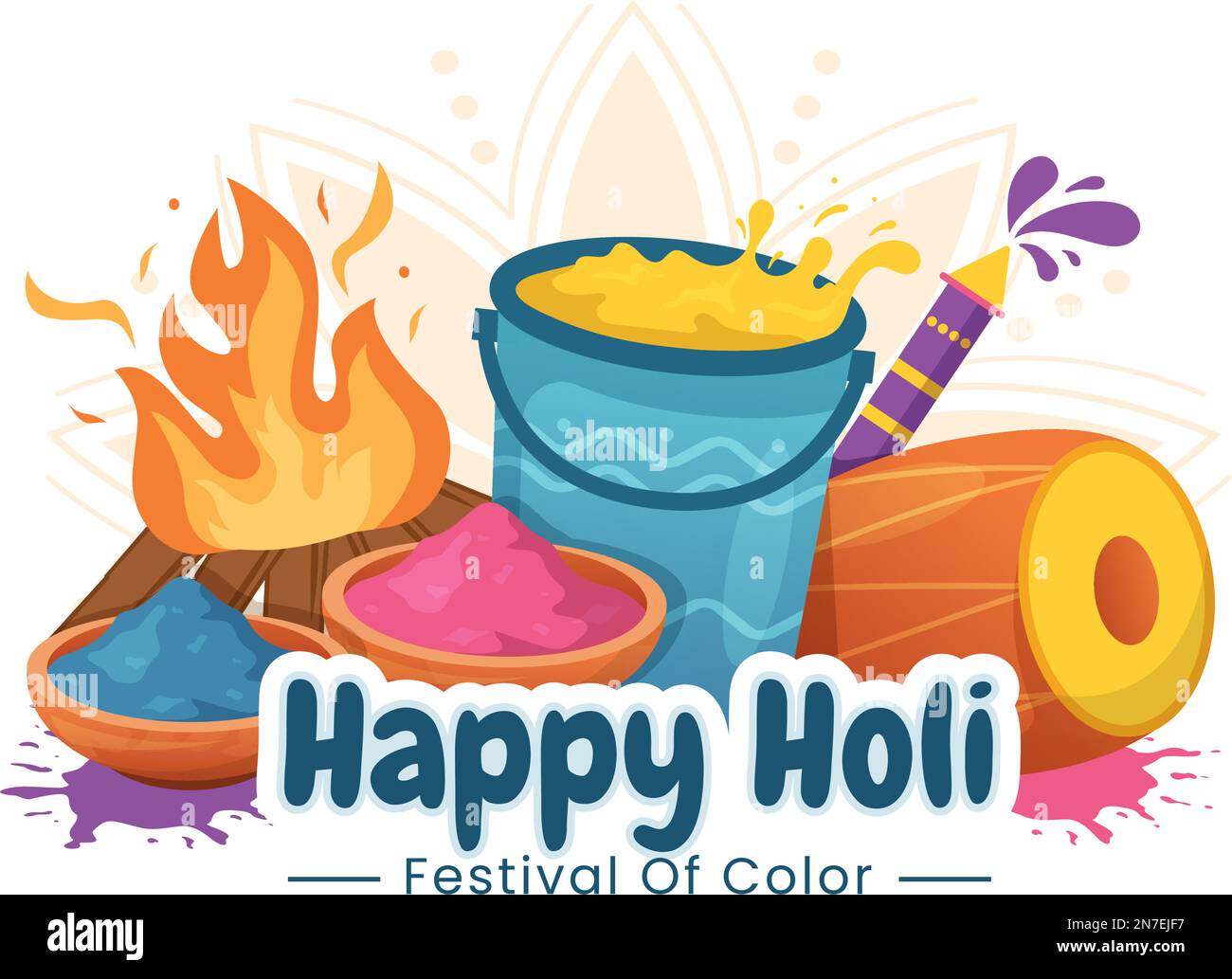 Happy Holi Festival Illustration with Colorful Pot and Powder In Hindi ...