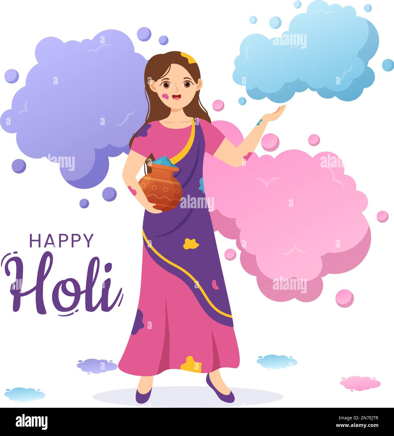 Happy Holi Festival Illustration with Colorful Pot and Powder In Hindi ...