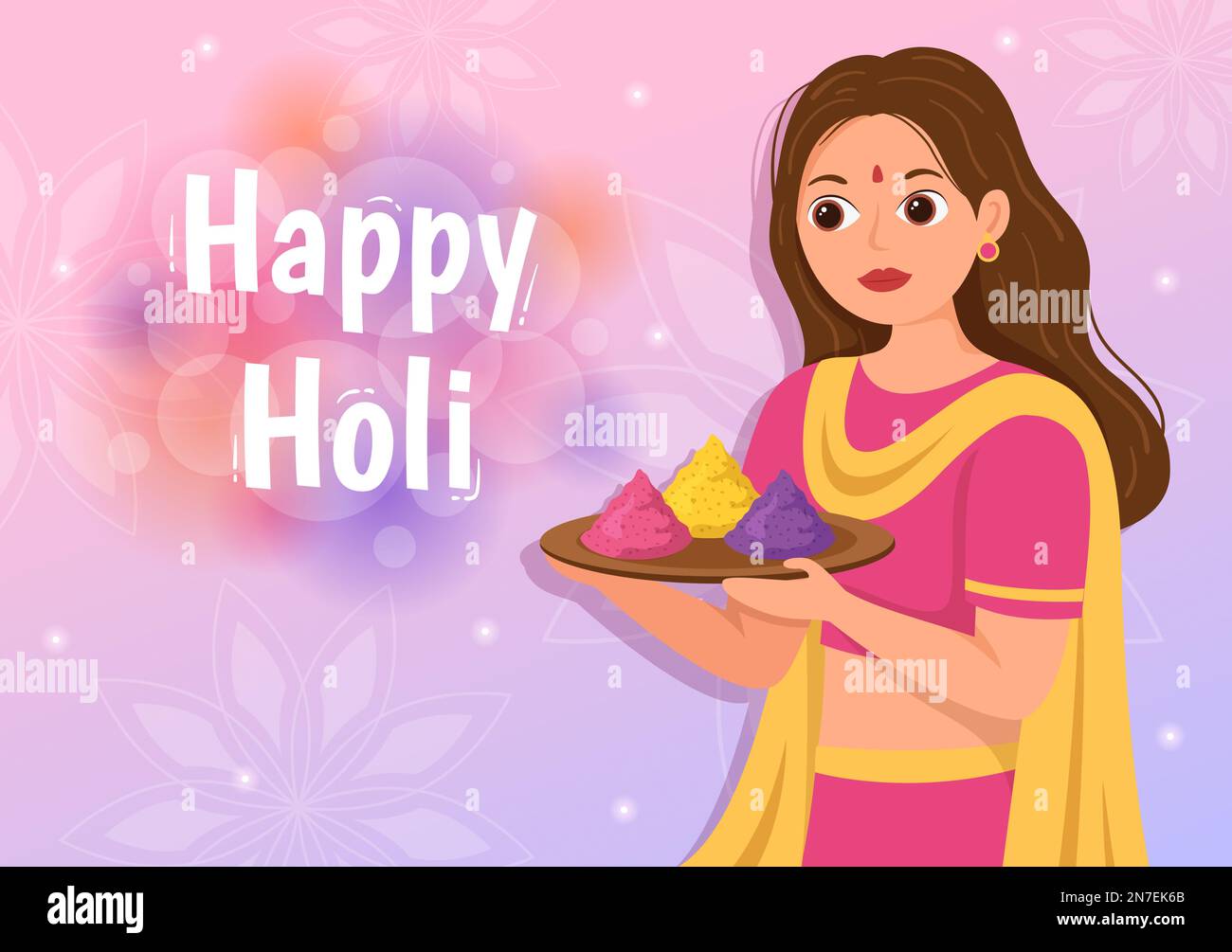 Happy Holi Festival Illustration with Colorful Pot and Powder In Hindi ...