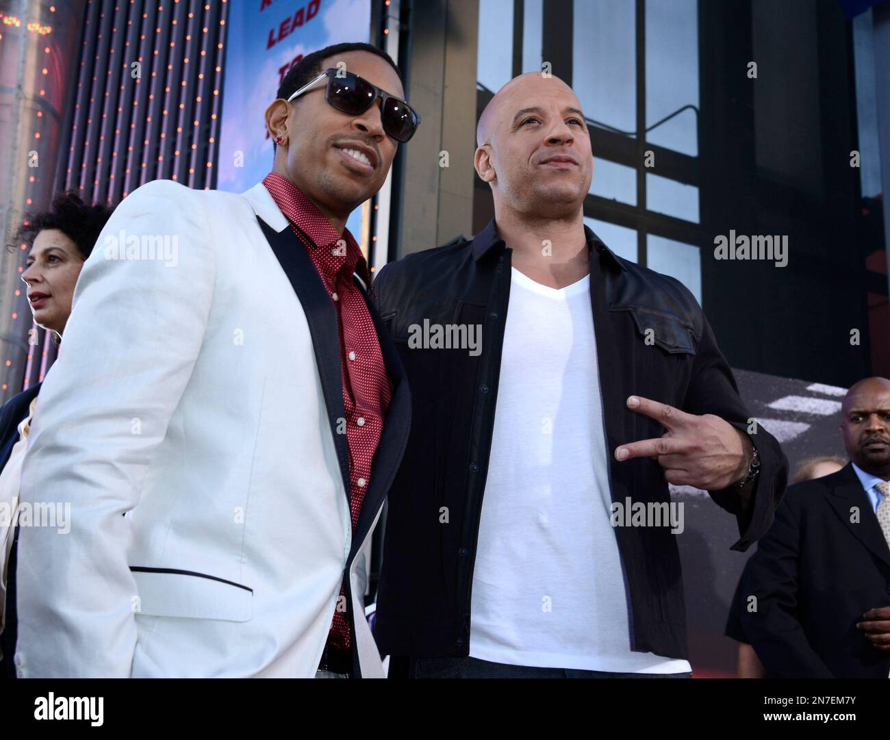 Actor Vin Diesel, right, and rapper Ludacris arrive at the LA Premiere ...