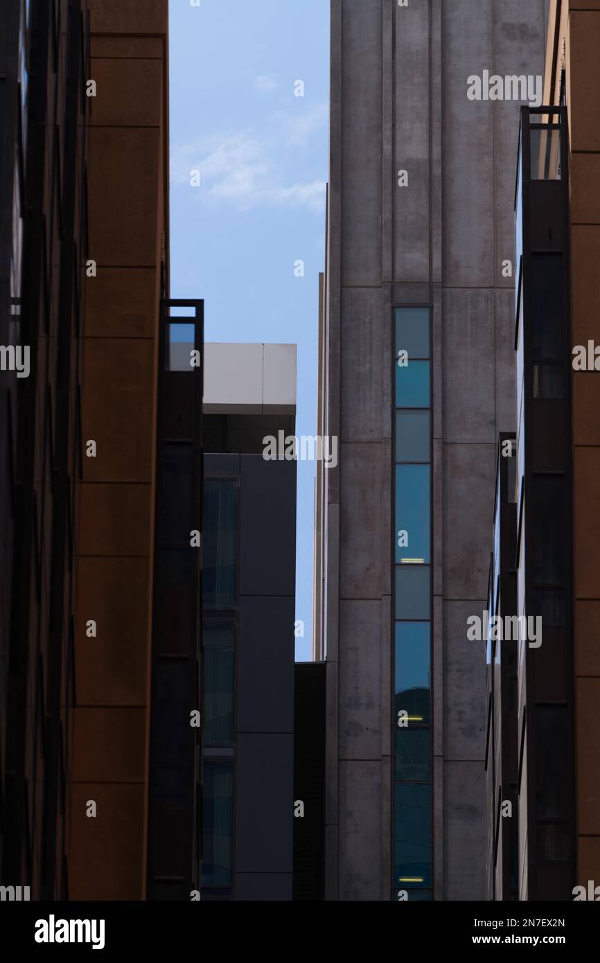 Abstract office building architecture with concrete texture, steel and ...