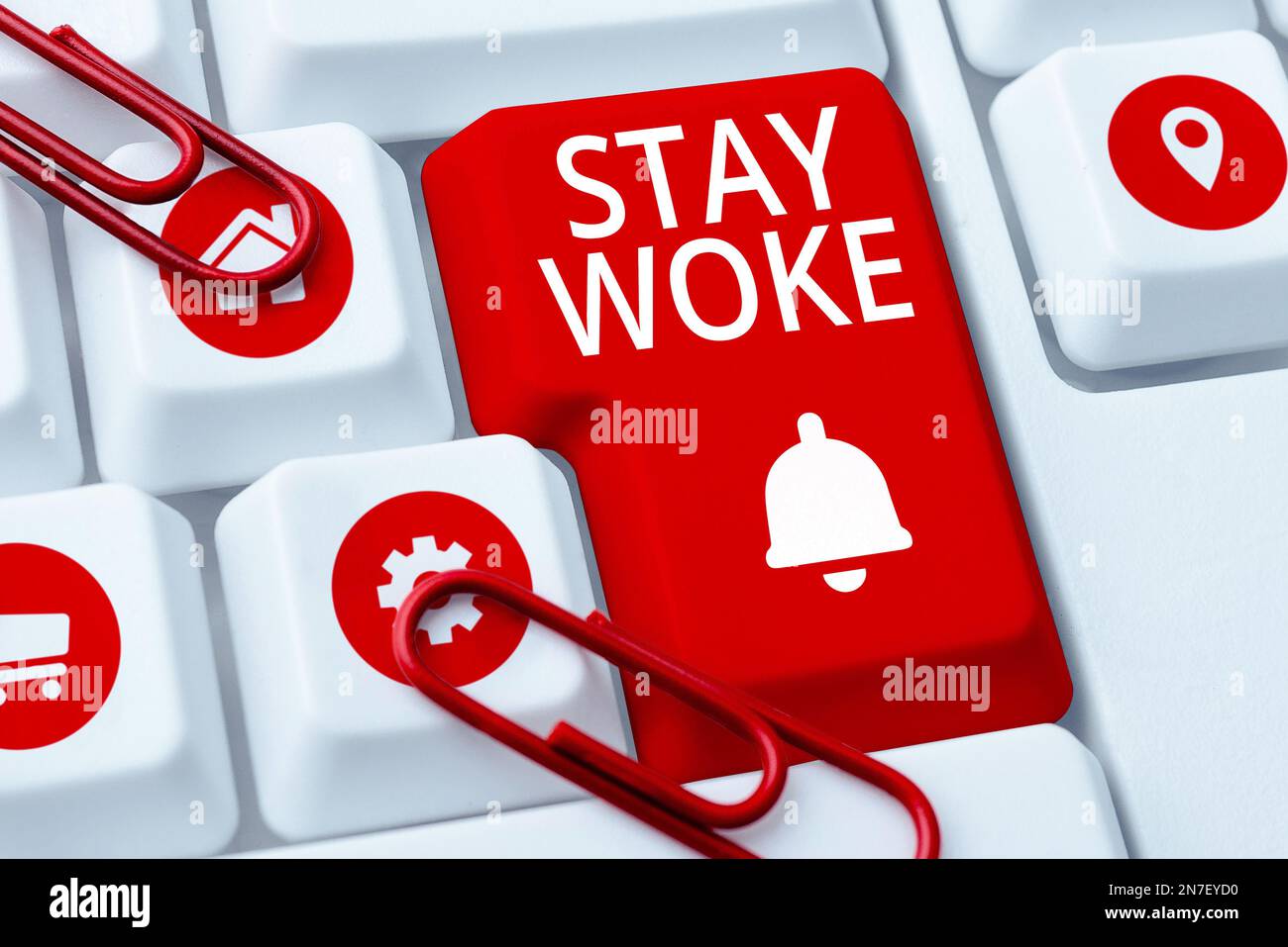 Hand writing sign Stay Woke. Business showcase being aware of your ...