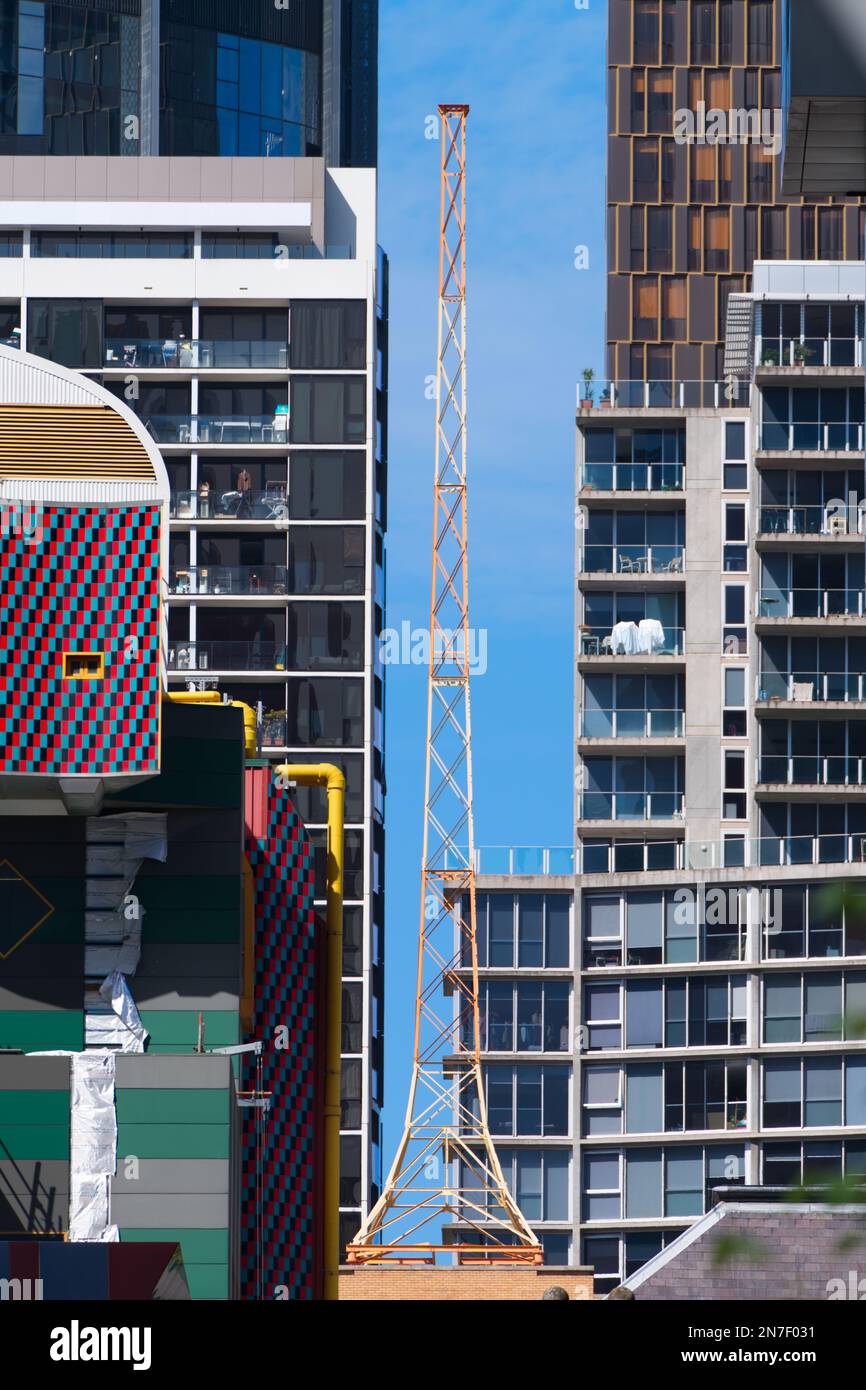 Melbourne city skyline with buildings, city apartments and construction ...