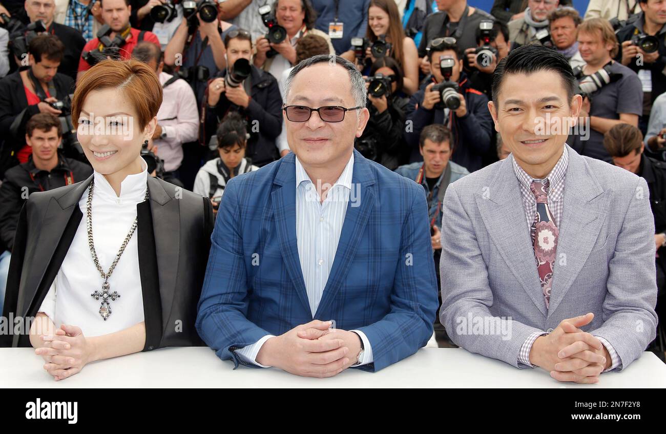From right, actor Andy Lau, director Johnnie To and actress Sammi Cheng ...