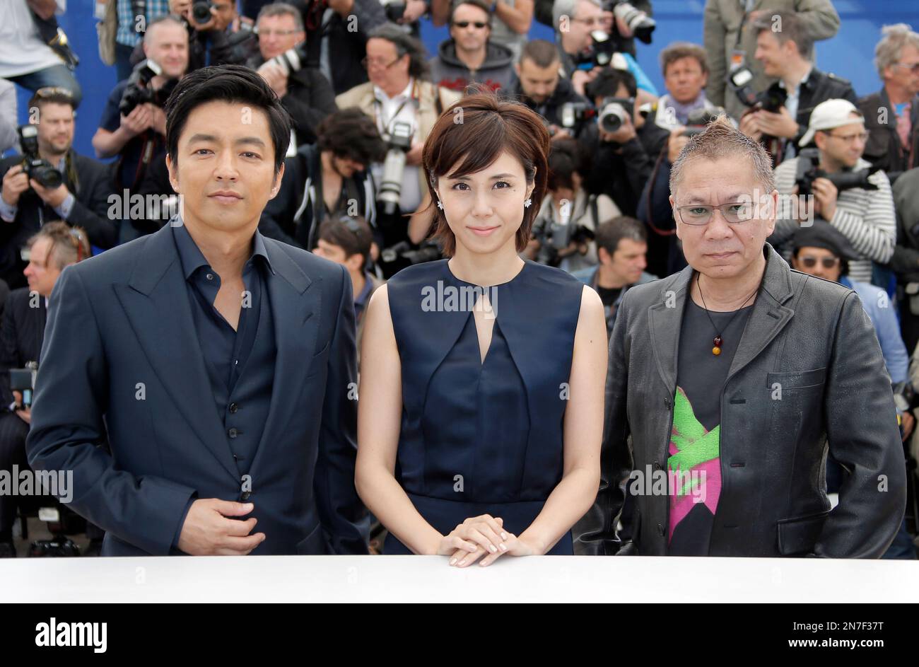 From right, director Takashi Miike, actors Nanako Matsushima and Takao ...