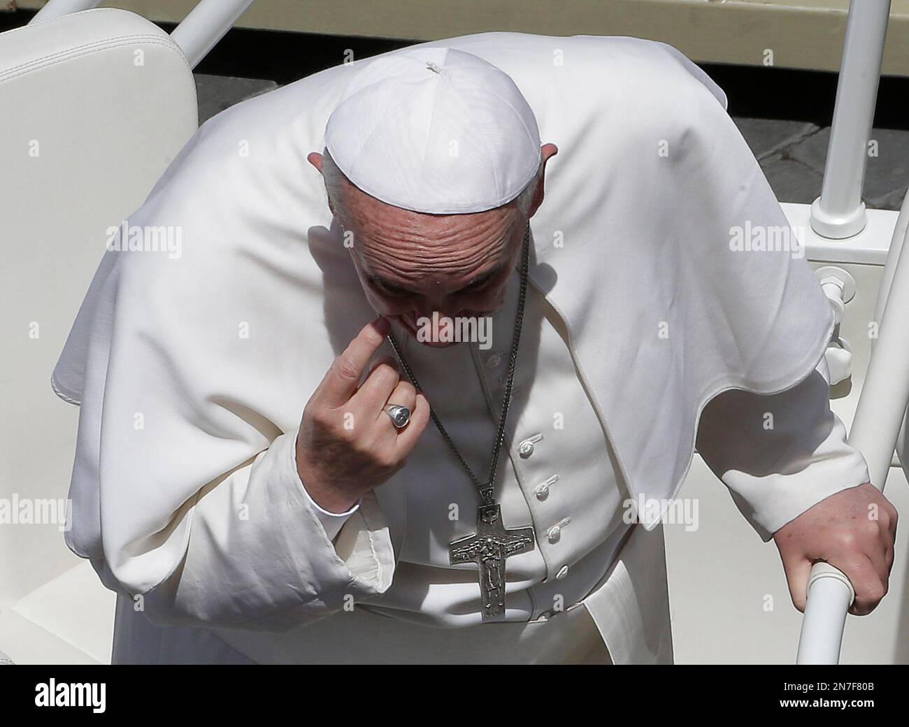 Pope Francis gestures in St. Peter Square at the Vatican, after ...