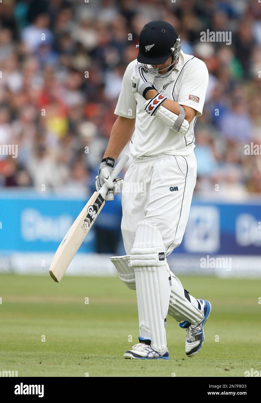 New Zealand's Peter Fulton leaves the pitch after he is caught off the ...