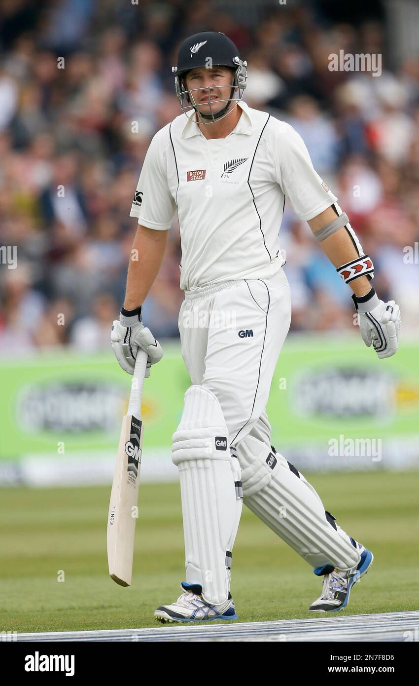 New Zealand's Peter Fulton leaves the pitch after he is caught off the ...
