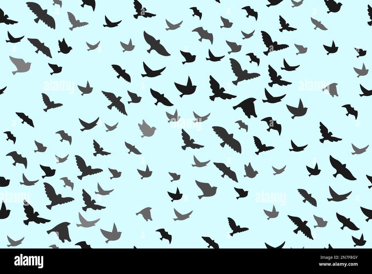 Flock of birds flying in sky seamless pattern. Flying bird silhouette ...