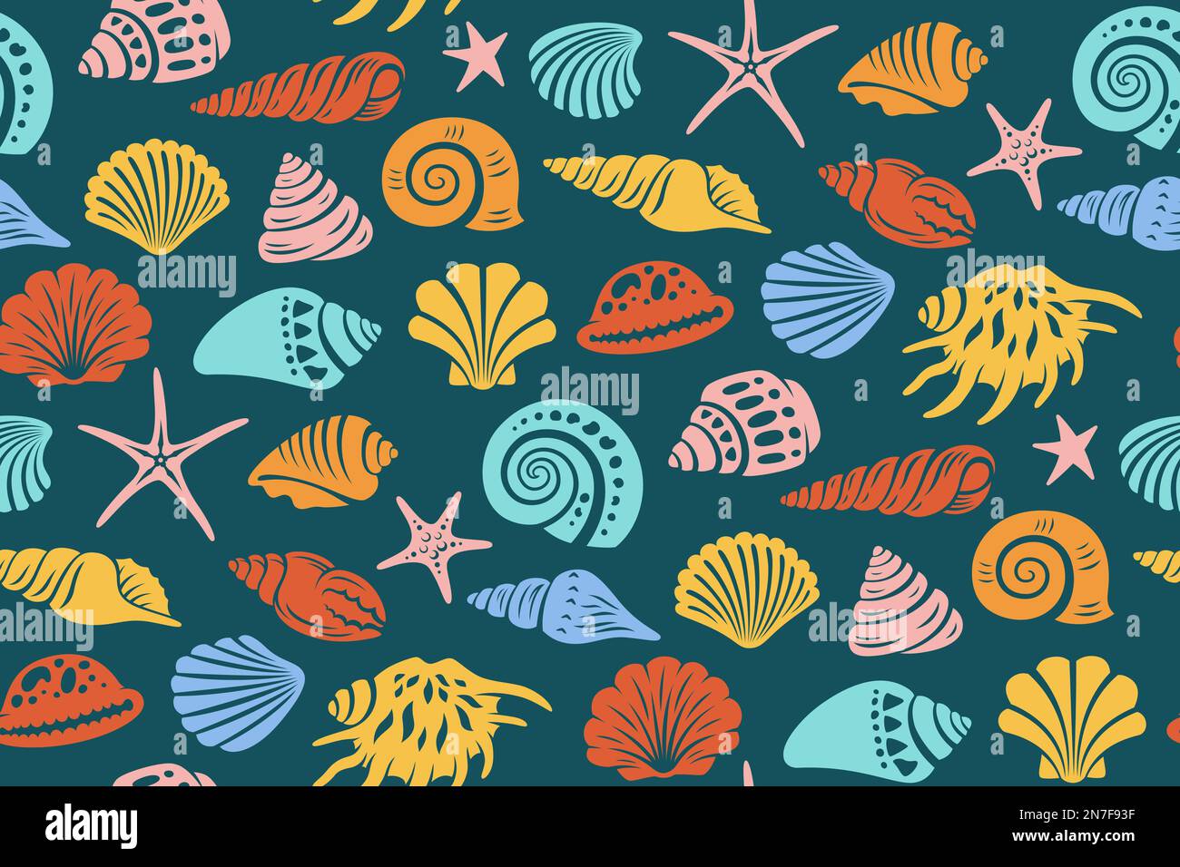 Sea shell nautical seamless pattern. Ocean underwater seashell conch ...