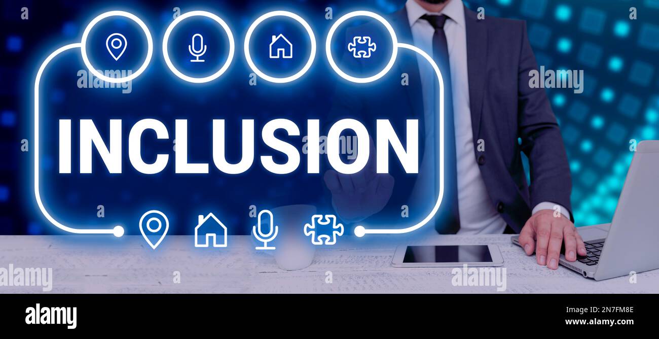 Conceptual caption Inclusion. Conceptual photo action state including ...