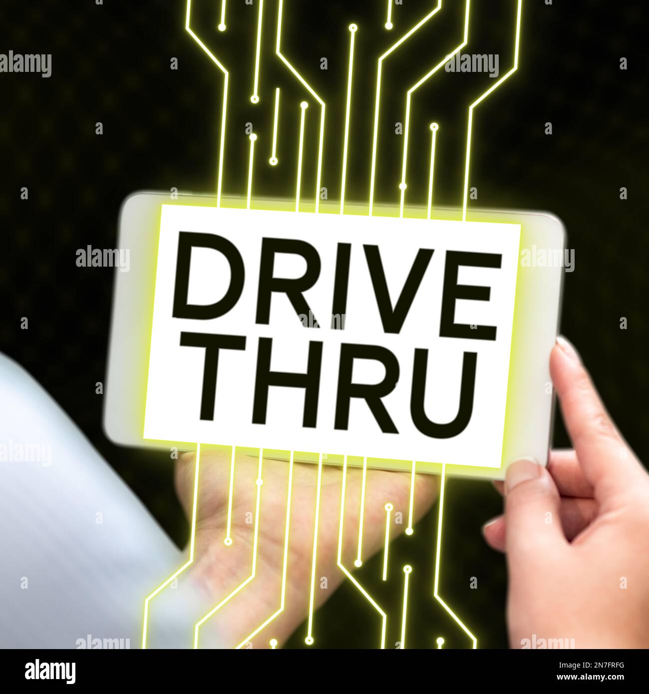 Text showing inspiration Drive Thru. Word for place where you can get ...