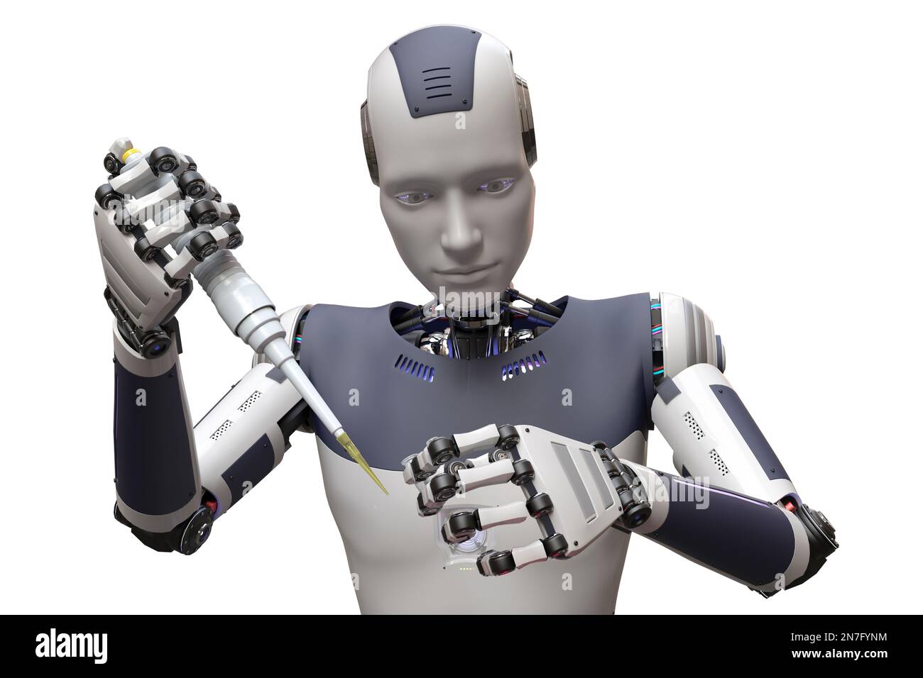 Humanoid robot working in laboratory, conceptual illustration Stock ...