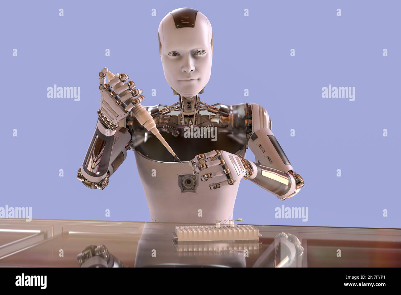 Humanoid robot working in laboratory, conceptual illustration Stock ...