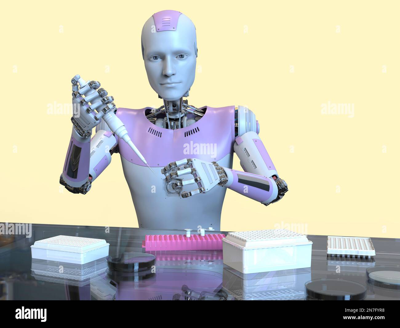Humanoid robot working in laboratory, conceptual illustration Stock ...