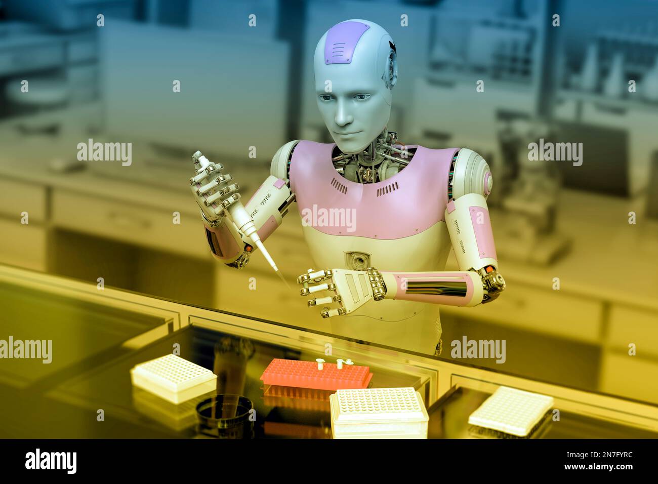 Humanoid robot working in laboratory, conceptual illustration Stock ...