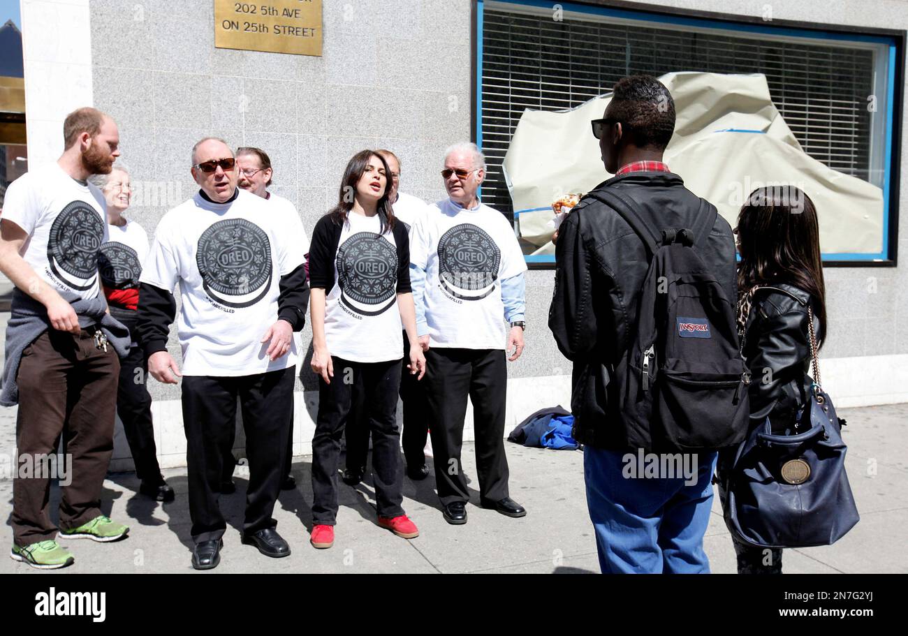 A cappella singers took to the streets of New York, Tuesday, May 14 ...