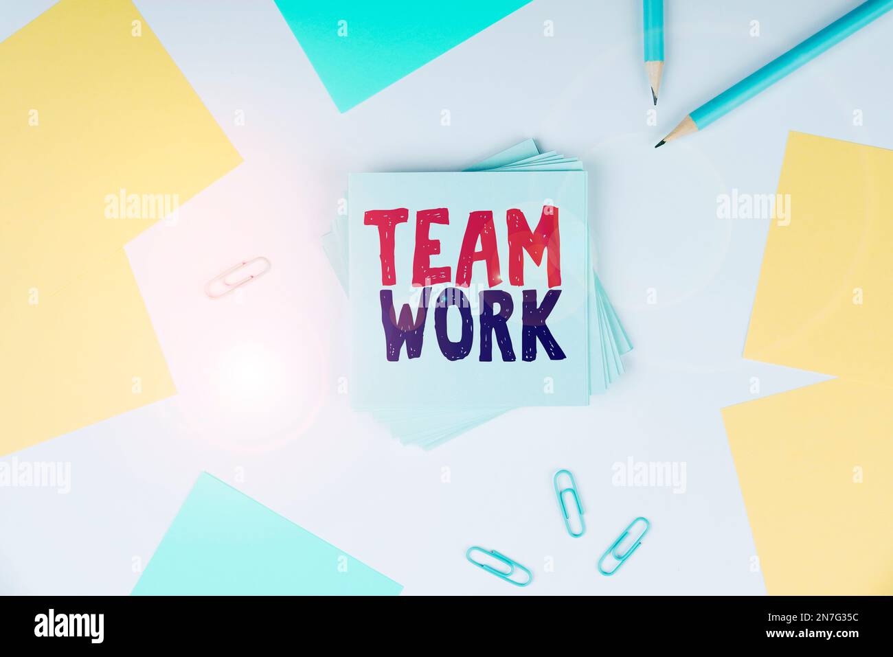 Writing displaying text Team Work. Concept meaning Combined action of a ...