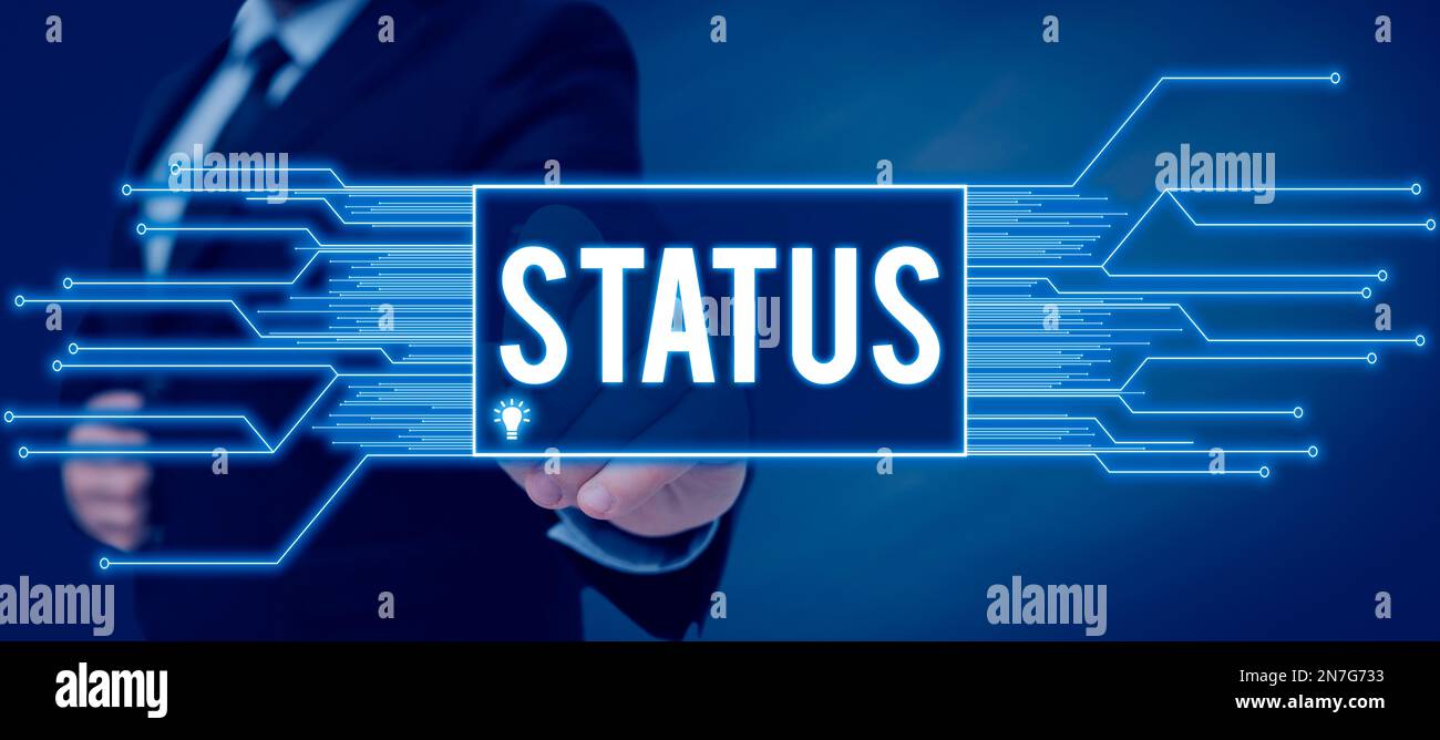 Hand writing sign Status. Concept meaning situation at a particular ...