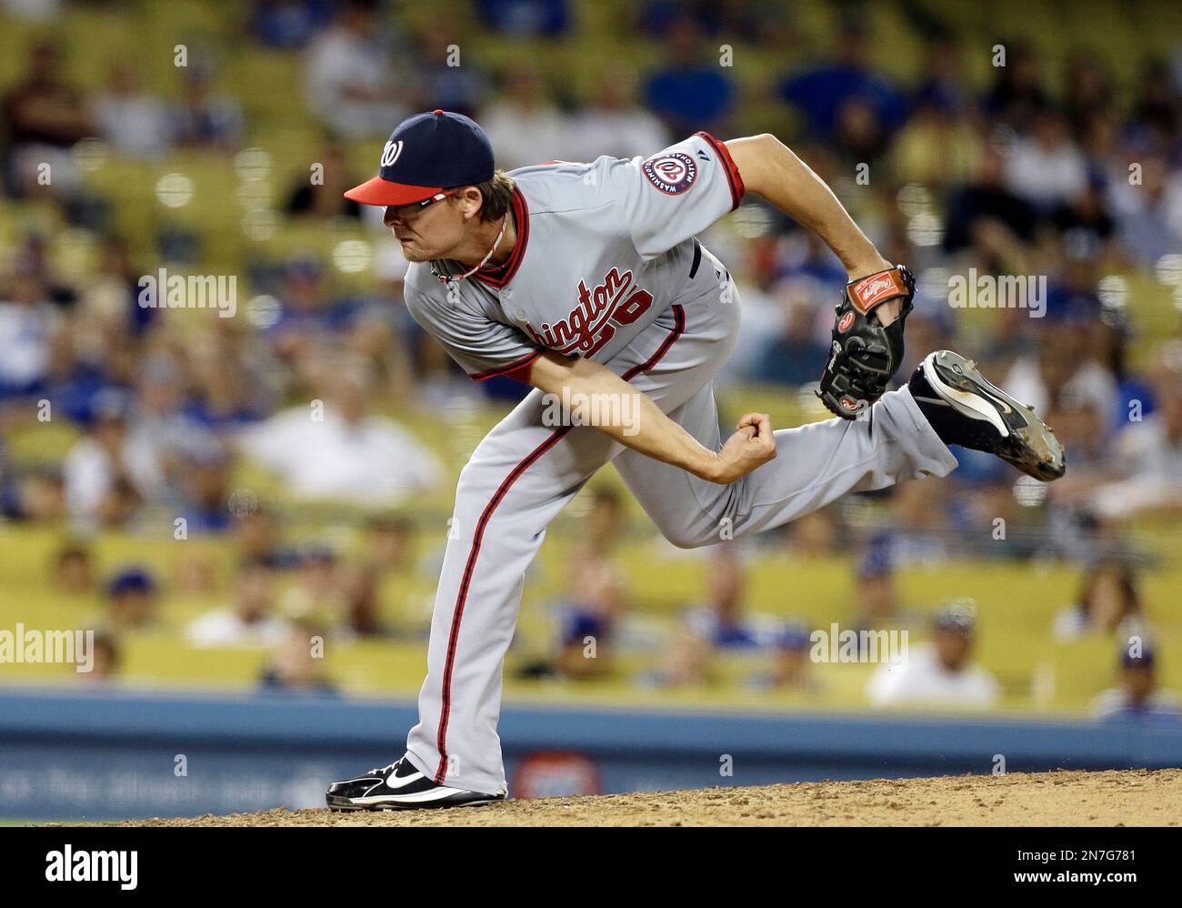 Washington Nationals reliever Tyler Clippard pitches to the Los Angeles ...