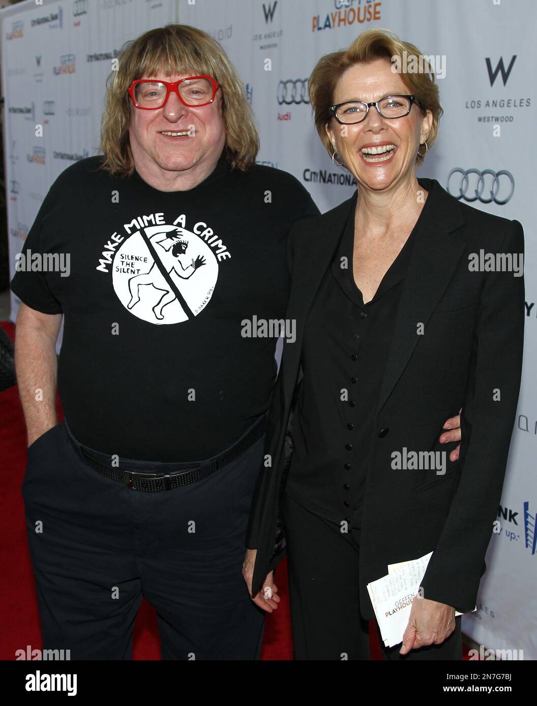Bruce Vilance, left, and Annette Bening arrive at the Backstage at the ...