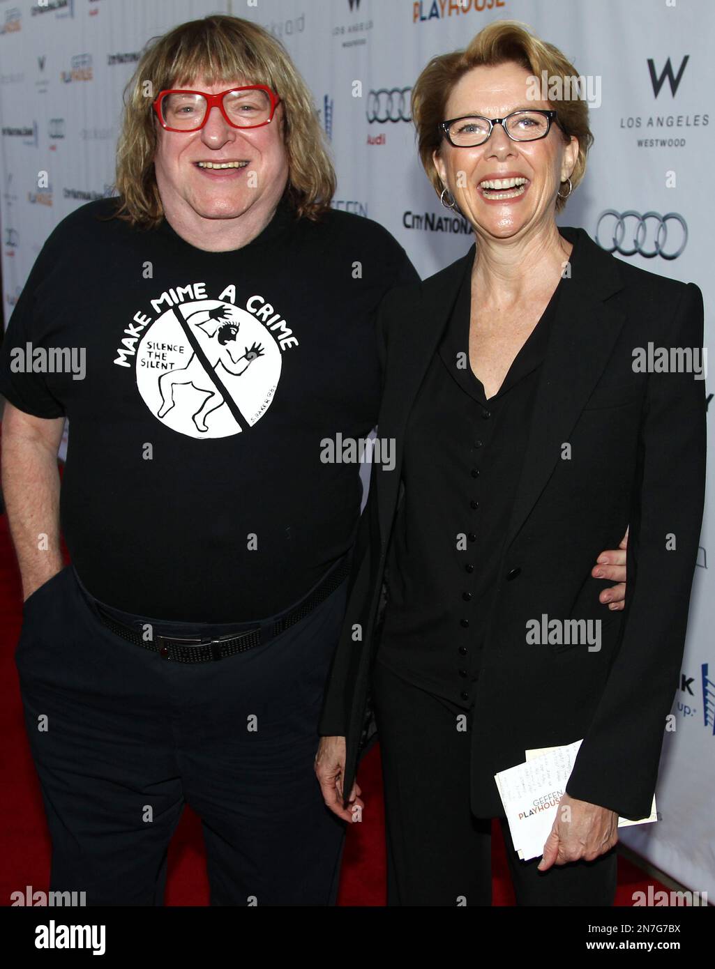 Bruce Vilance, left, and Annette Bening arrive at the Backstage at the ...