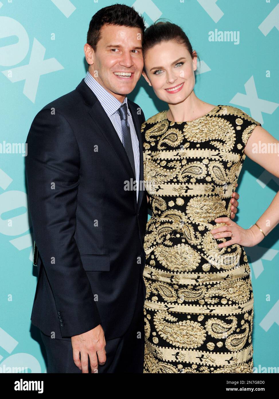 Actors David Boreanaz, left, and Emily Deschanel attend the FOX Network ...
