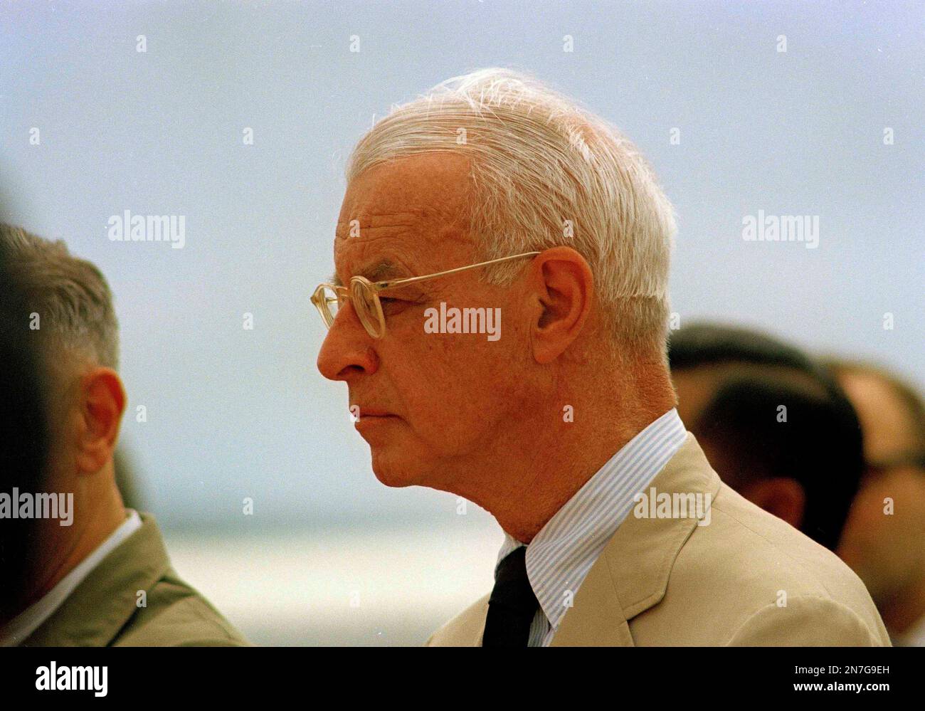 U.S. Ambassador to South Vietnam Ellsworth F. Bunker is shown at Guam ...