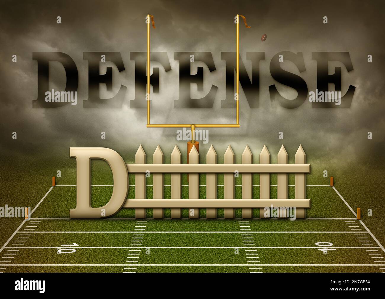 Football red zone view of end zone with a picket fence representing a ...