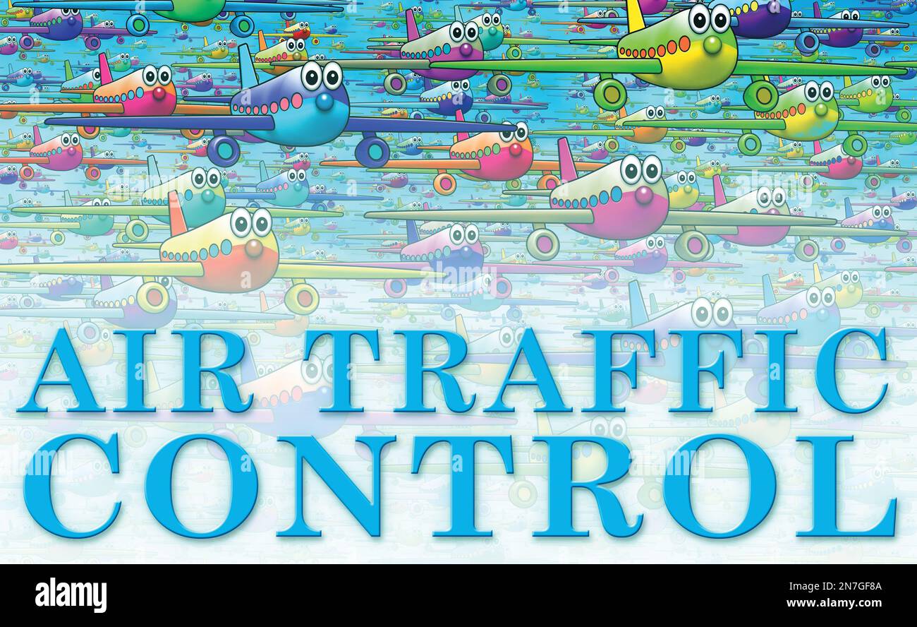Hundreds of cartoon like passenger airplanes flying with the title of ...