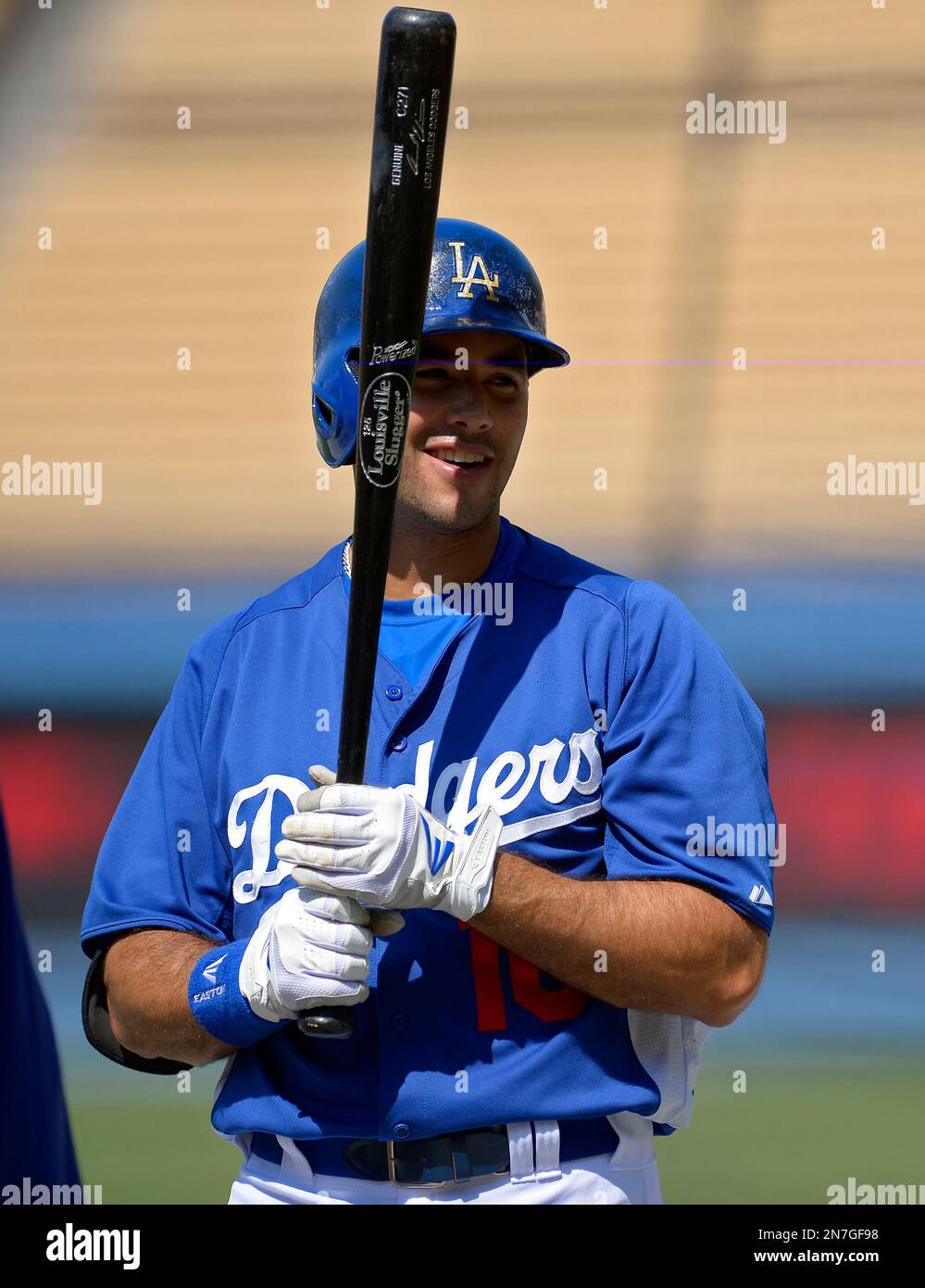 Los Angeles Dodgers right fielder Andre Ethier looks on during batting practice prior to their ...