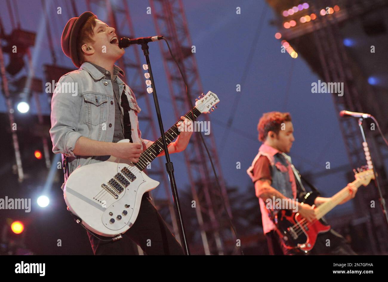 Patrick Stump, left, and Pete Wentz of Fall Out Boy perform at KIIS FM ...