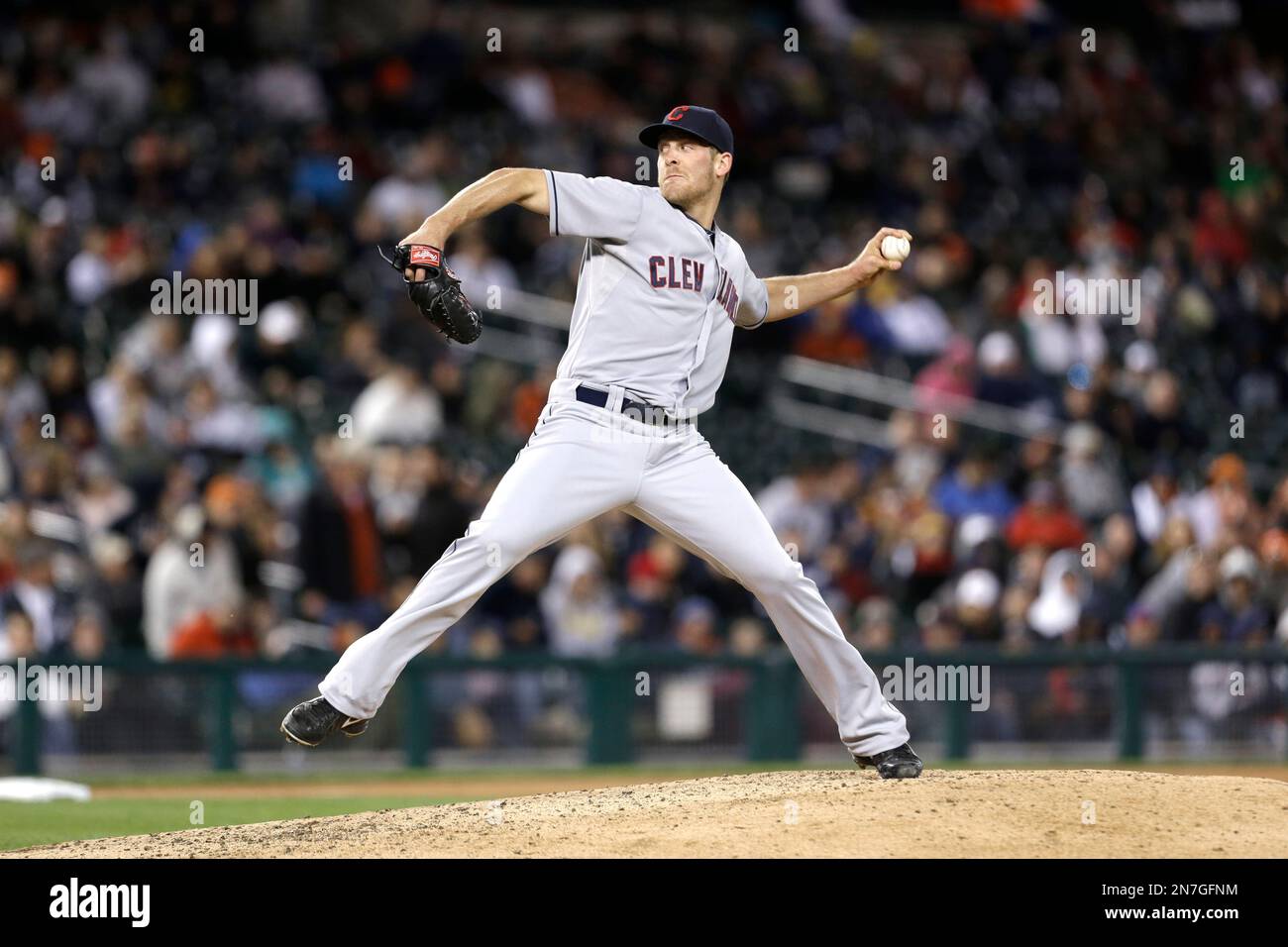 Cleveland Indians pitcher Nick Hagadone throws against the Detroit ...