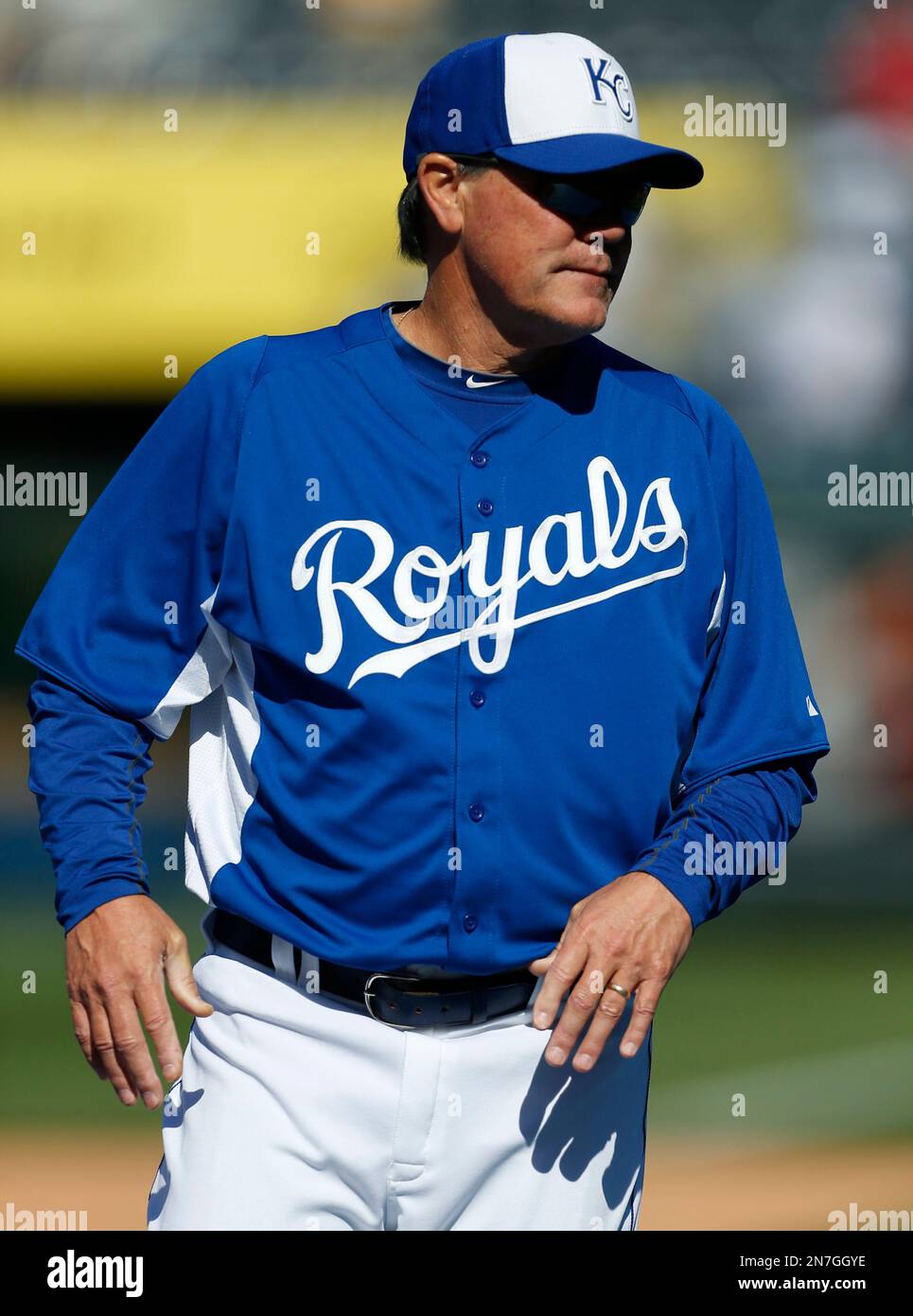 Kansas City Royals manager Ned Yost walks to the clubhouse before a ...
