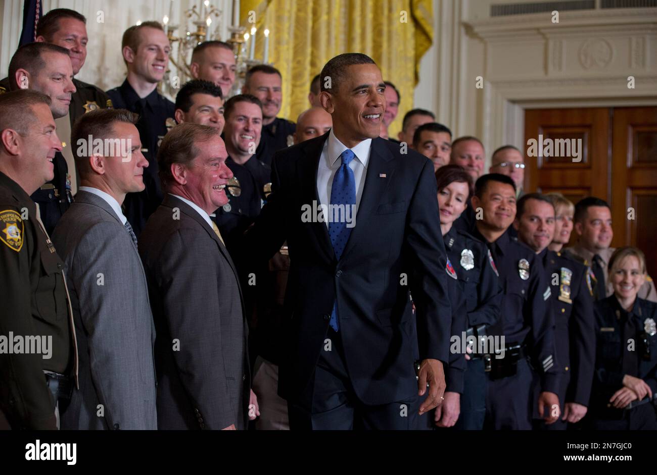 President Barack Obama stands for a photo with 2013 National ...