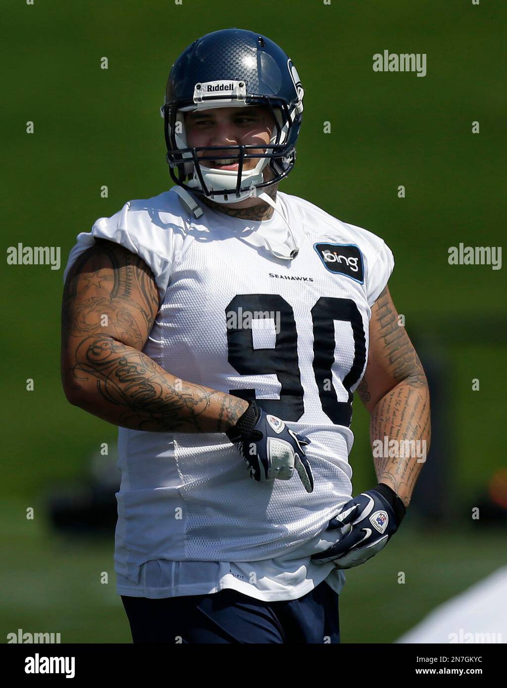 Seattle Seahawks defensive tackle Jesse Williams smiles during practice ...
