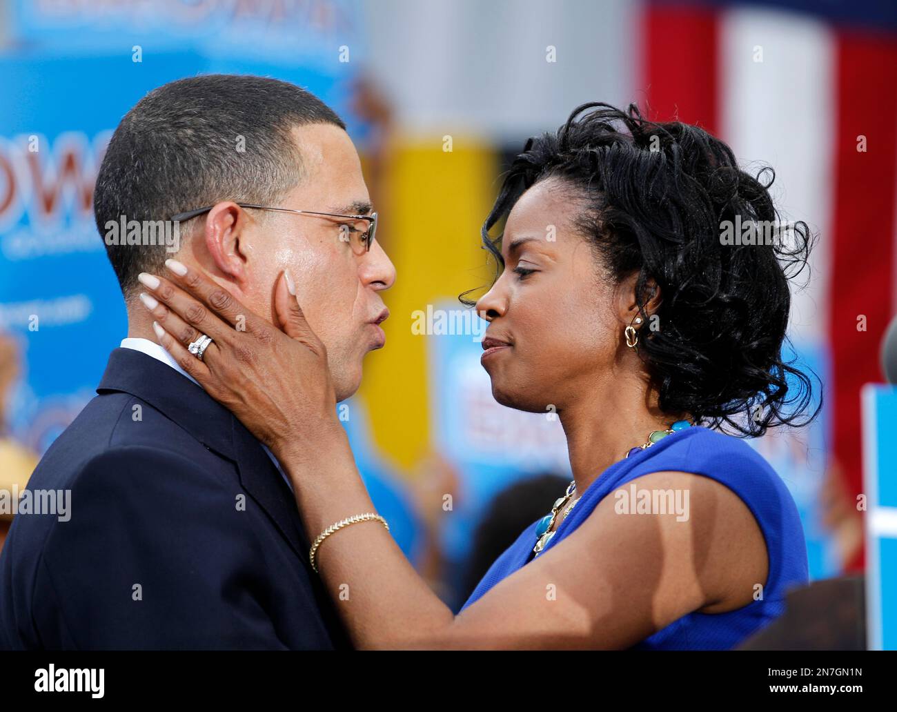 Maryland Lt. Governor Anthony Brown is embraced by his wife, Karmen Walker Brown, during a rally ...