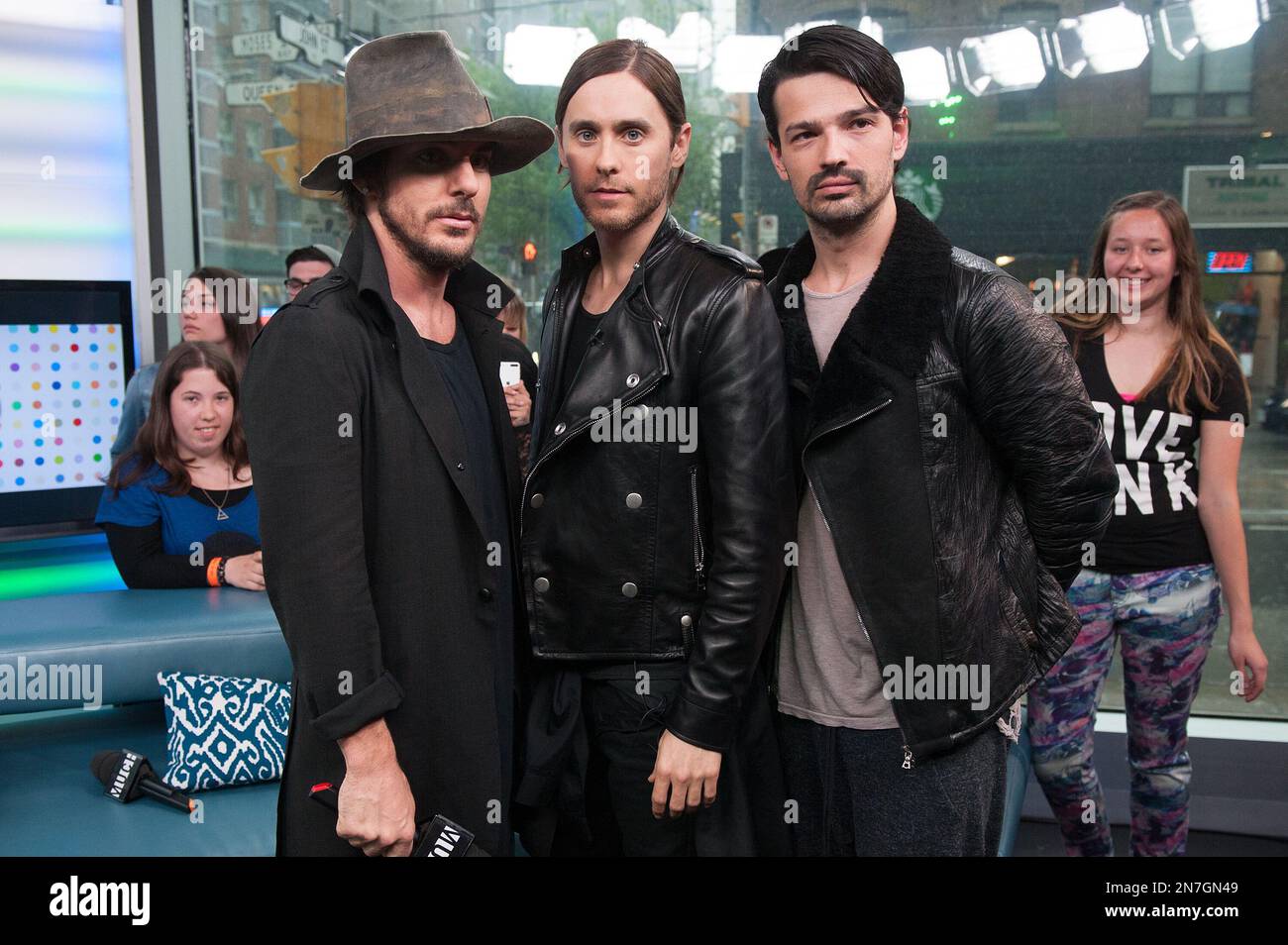 Shannon Leto, Jared Leto, and Tomo Milicevic of 30 Seconds To Mars pose ...