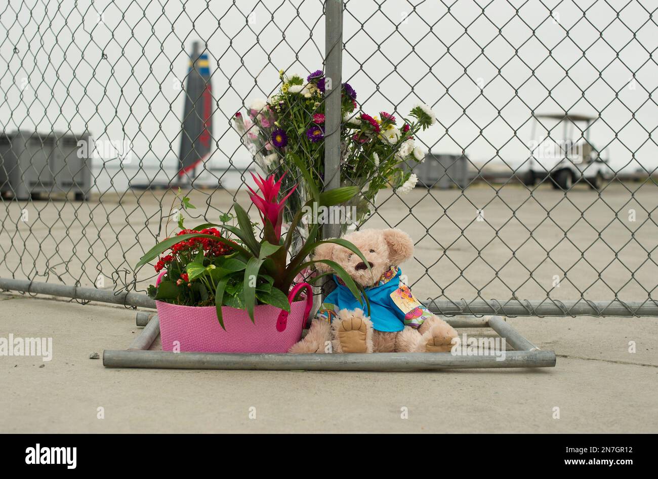 Flowers and a teddy bear form a memorial to British sailor Andrew "Bart ...