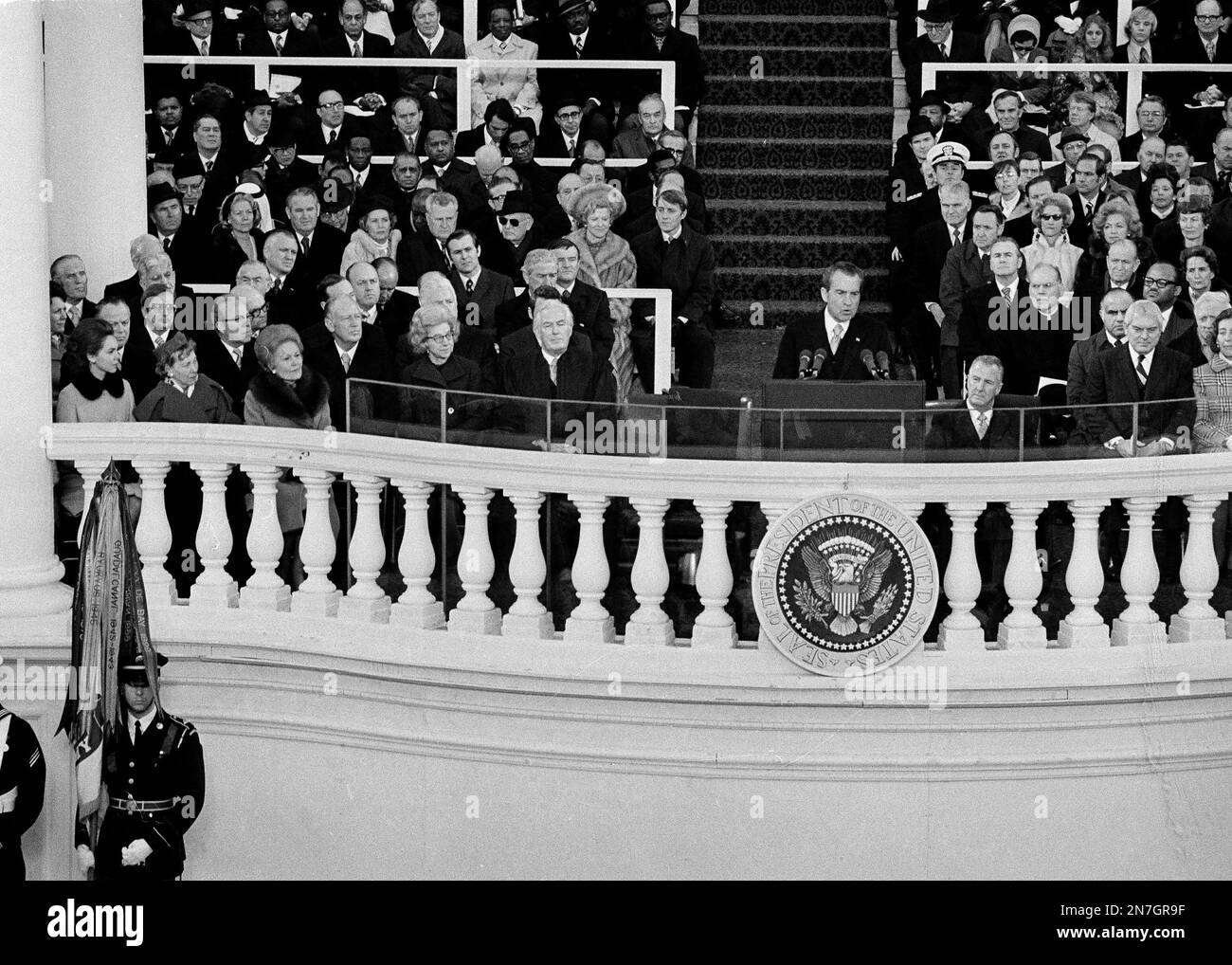 U.S. President Richard Nixon delivers his inaugural address after ...
