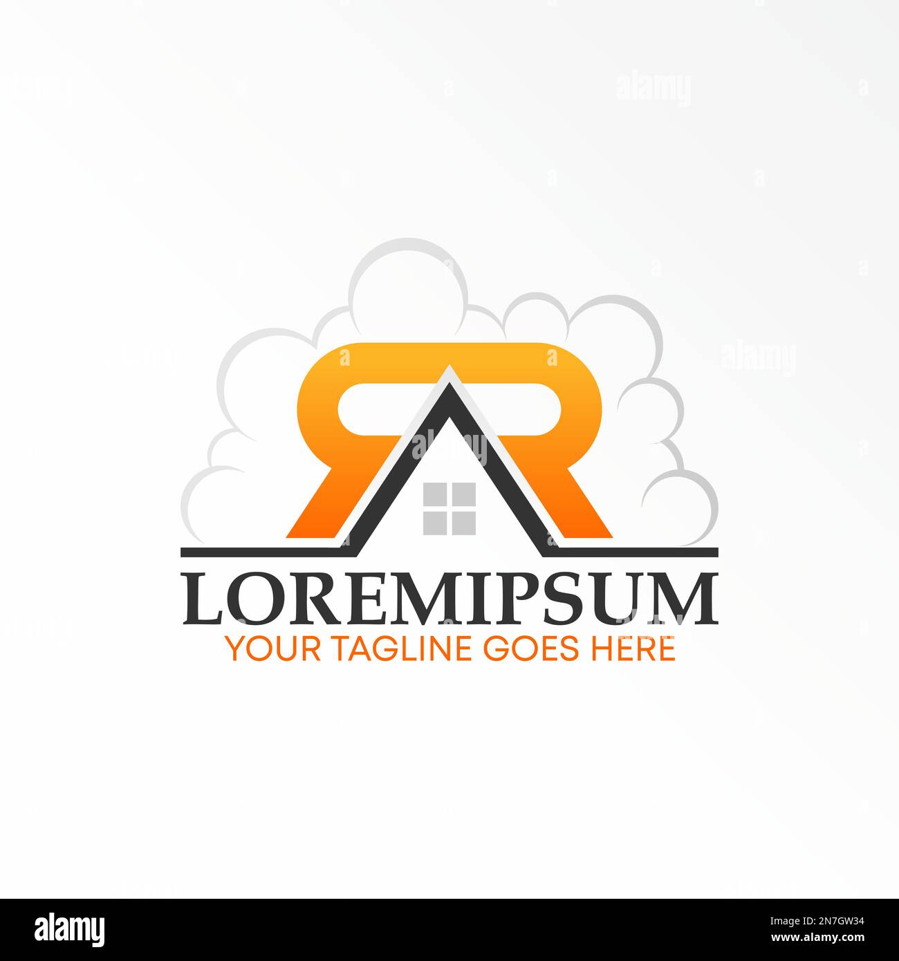 Double R or letter RR font with Roof house, building, and cloud image ...