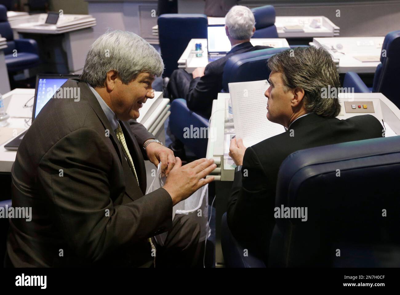 Sen. Trip Pittman, R-Daphne, left, talks with Sen. Bill Hightower, R ...