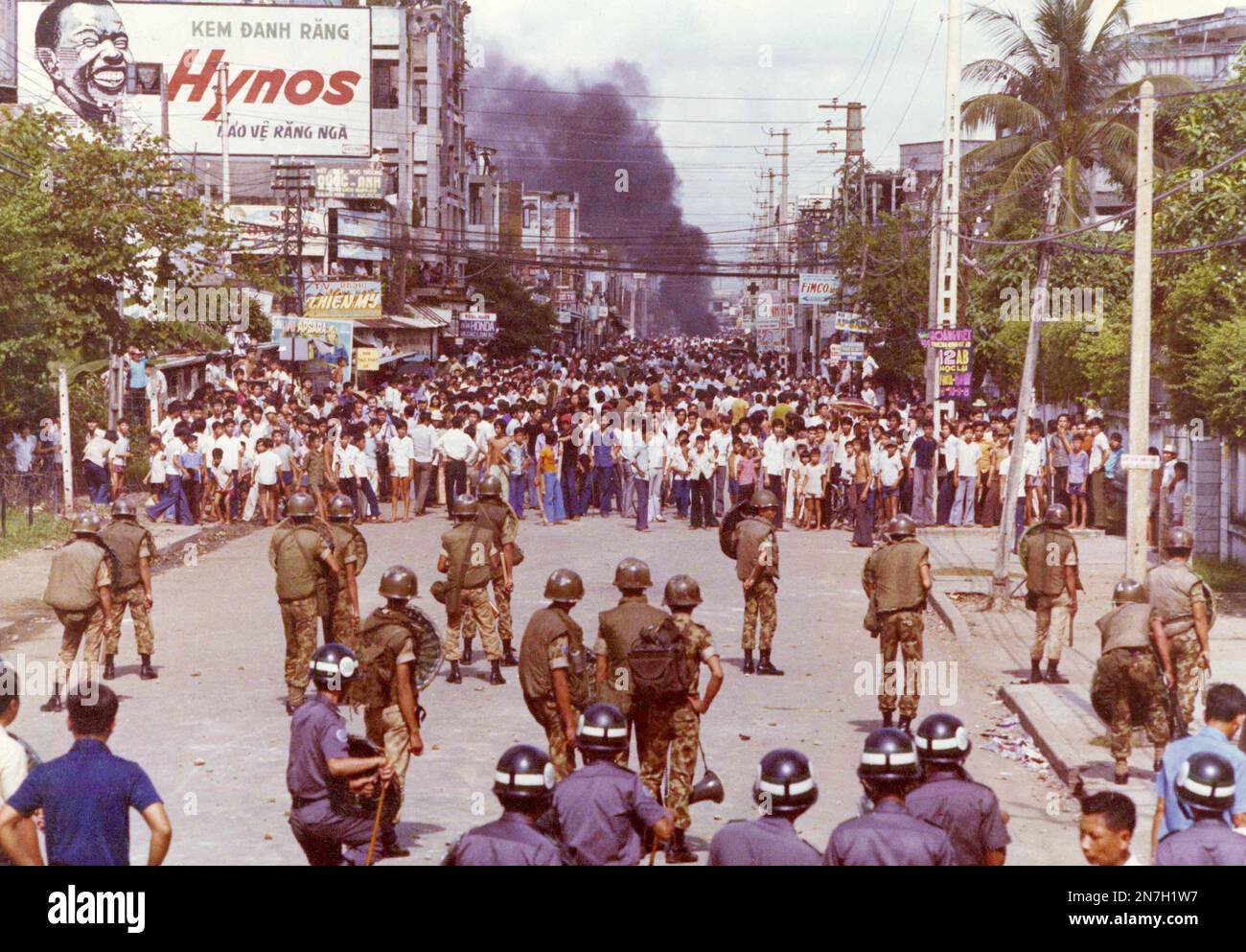 Police and riot troops contai a demonstration in Saigon, on Oct. 31 ...