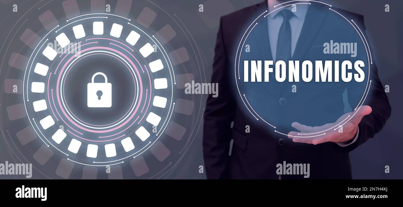Text caption presenting Infonomics. Business idea visual image used to ...