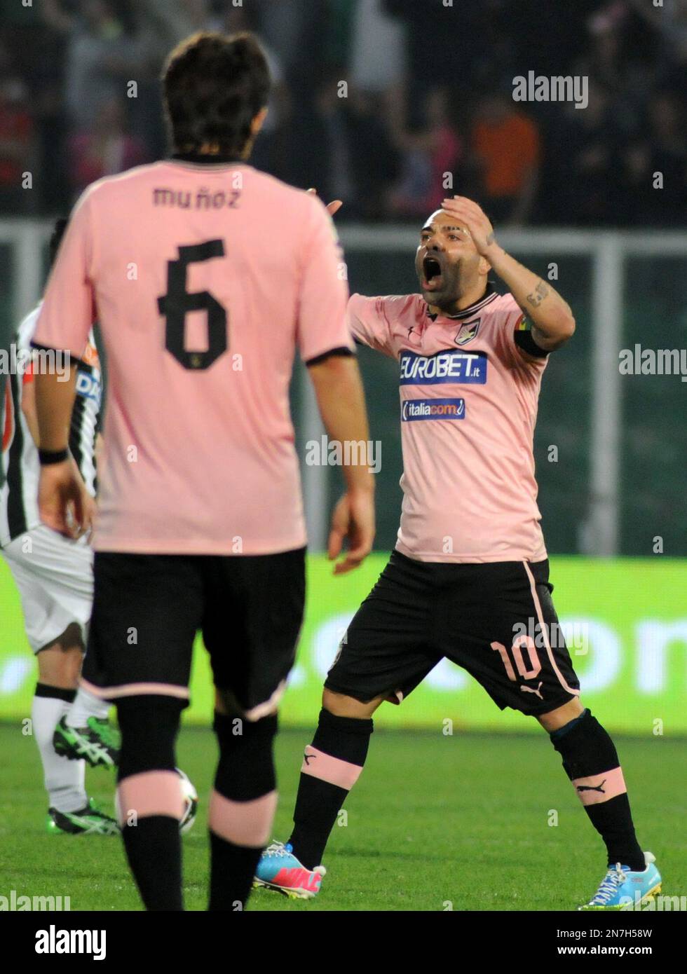 Palermo's Fabrizio Miccoli celebrates after scoring during a Serie A ...
