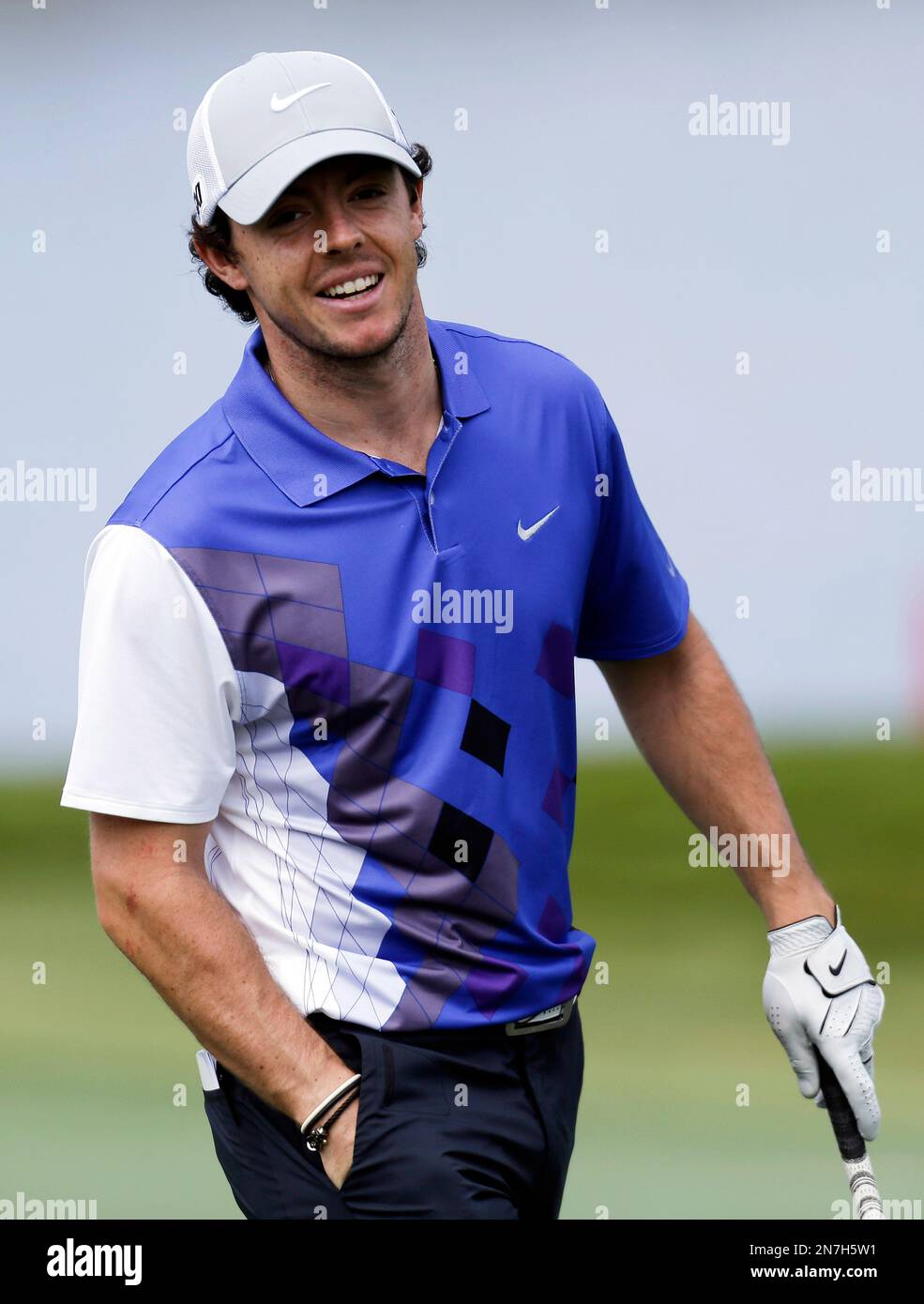 Rory McIlroy smiles during a practice round at The Players Championship ...