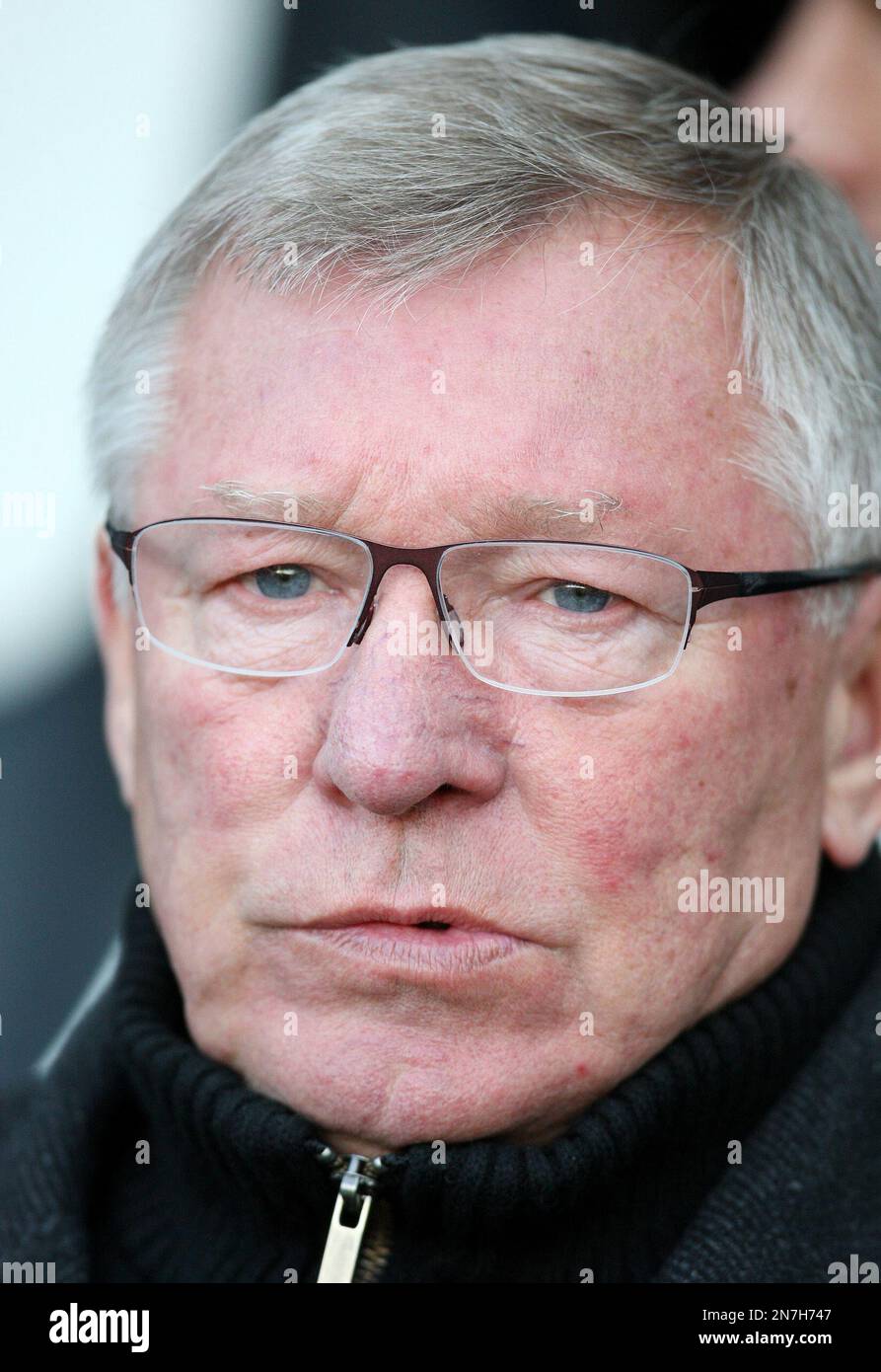 Manchester United's manager Alex Ferguson, look's on ahead of their ...