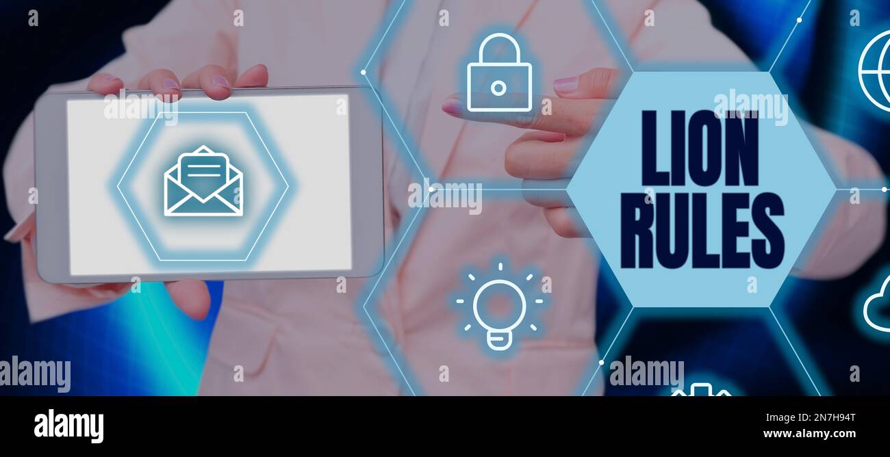 Text showing inspiration Lion Rules. Word for epitome of strength power ...